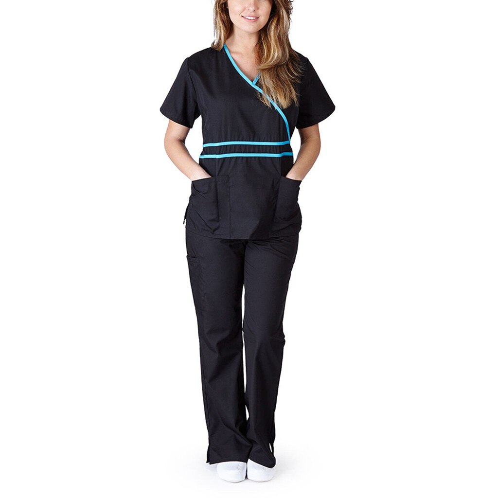 Vrouwen Korte Mouw V-hals Tops + Broek Verpleging ... – Vicedeal