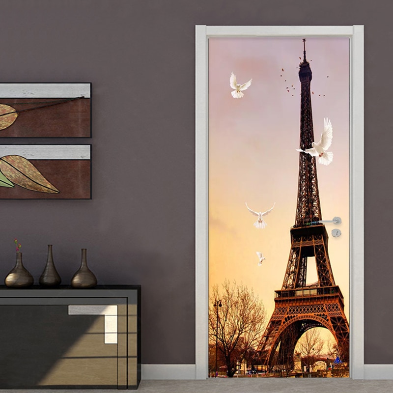 PVC Self-Adhesive Door Sticker 3D Eiffel Tower Wal... – Grandado