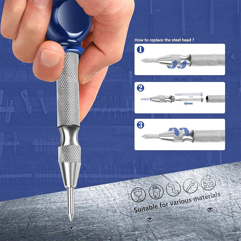 2 Pack Automatic Drill Center Punch Spring Loaded ... – Grandado