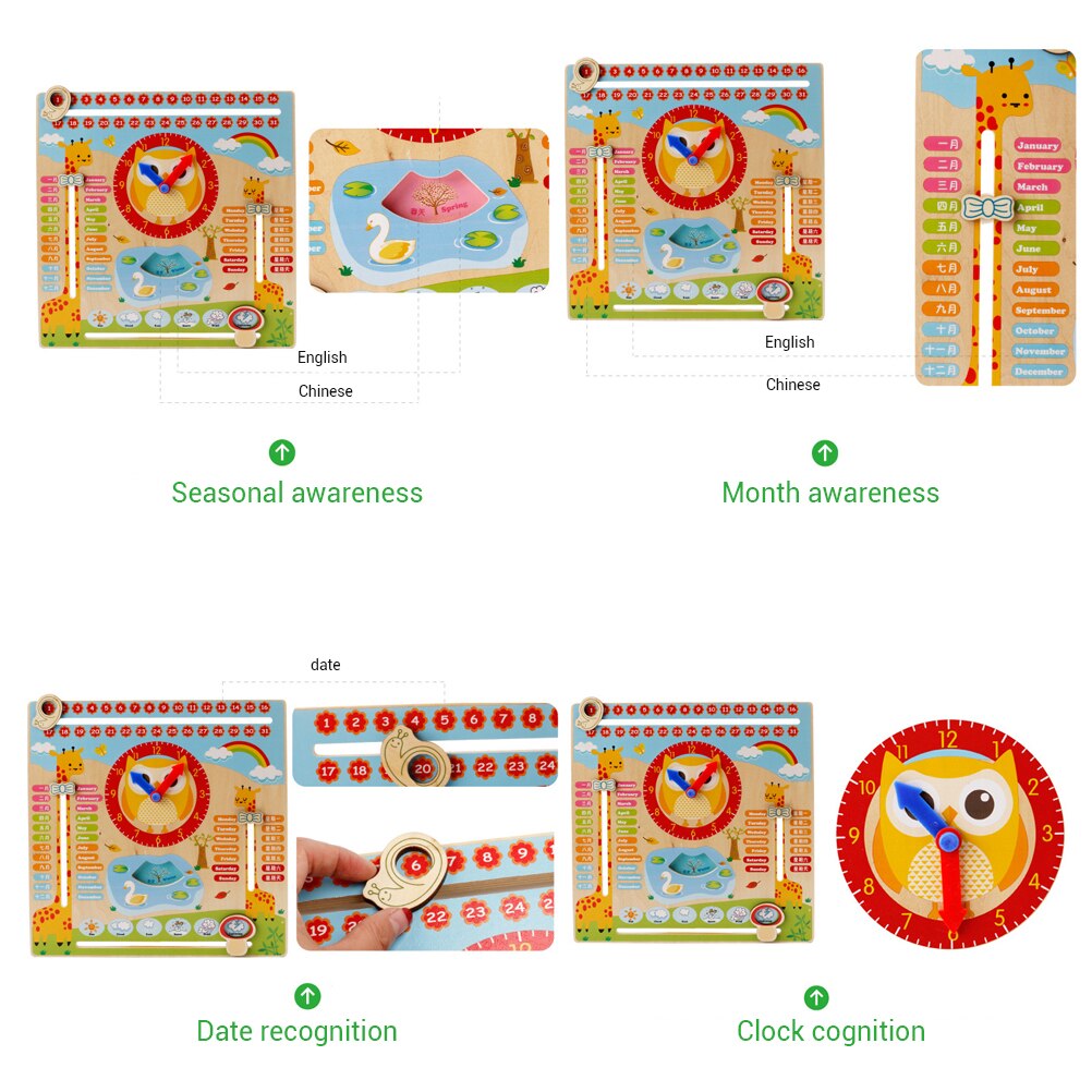 Educational Wooden Clock Toy Calendar Board Teachi... – Grandado