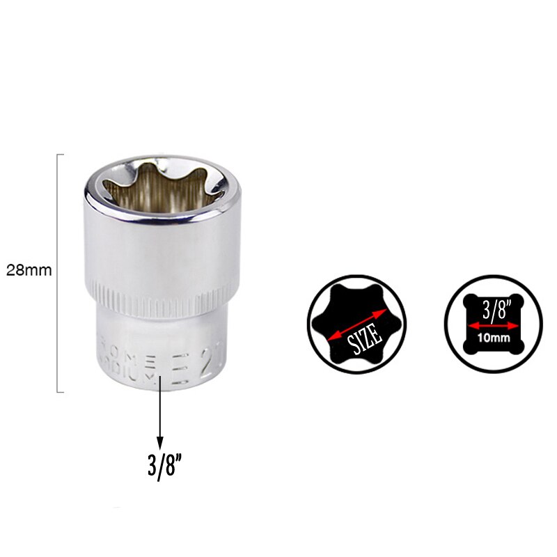 8pcs 3/8" 10mm E8-E20 Torx Socket Set CR-V E-... – Grandado