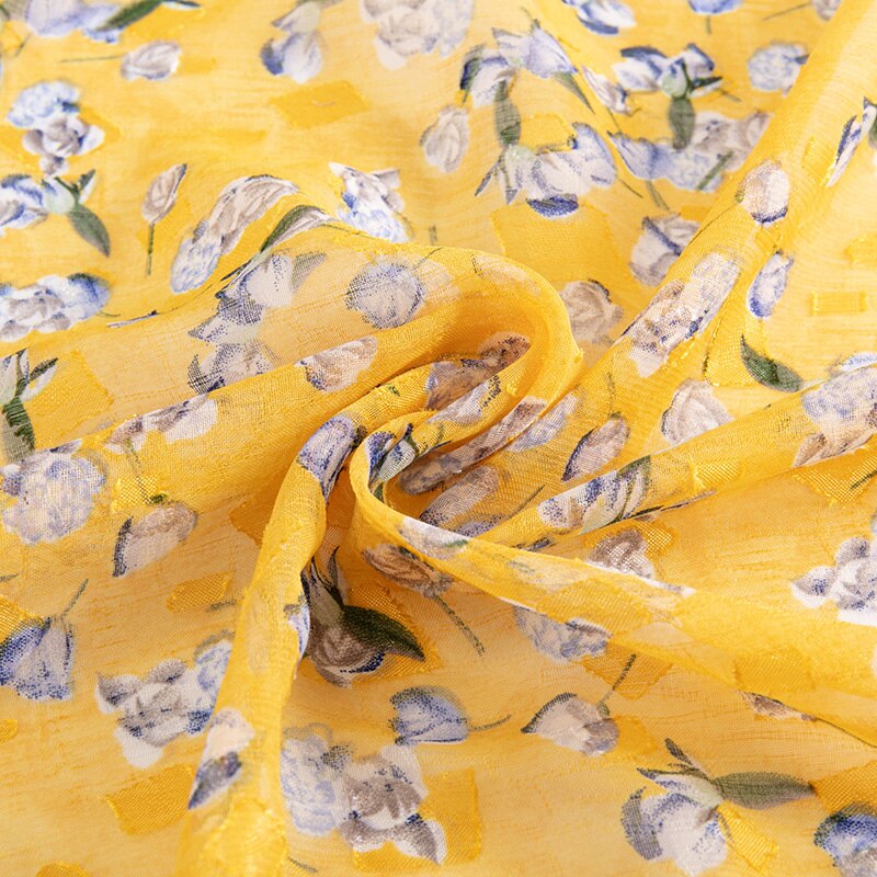 Dot Chiffon Jacquard Print Floral Chiffon Yellow F... – Vicedeal