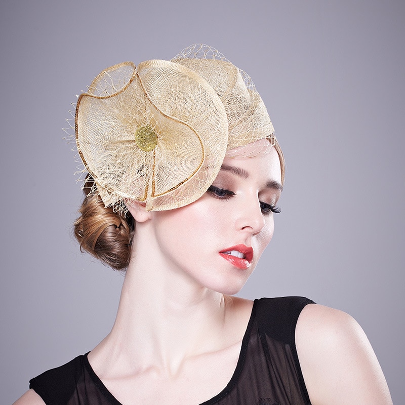 Champagne Gold Big Flower Fascinator Hats Ladies W... – Grandado
