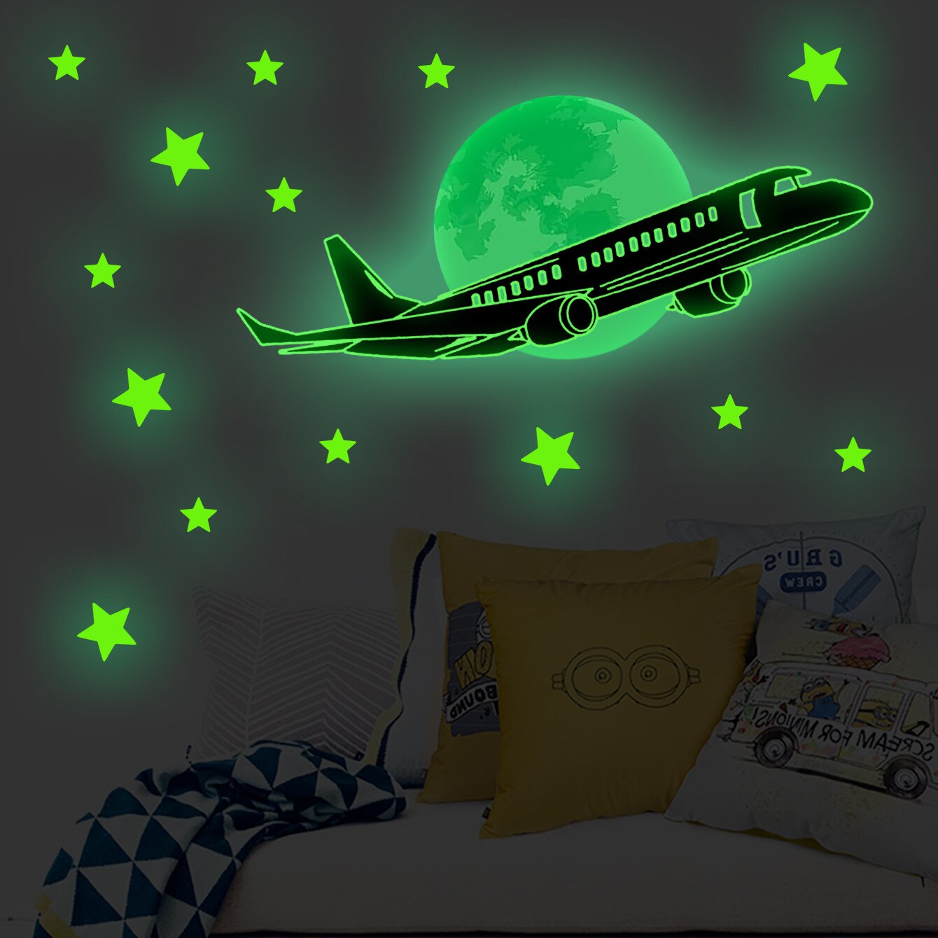 Luminous Night Sky Aircraft Stars Luminous Wall St... – Grandado