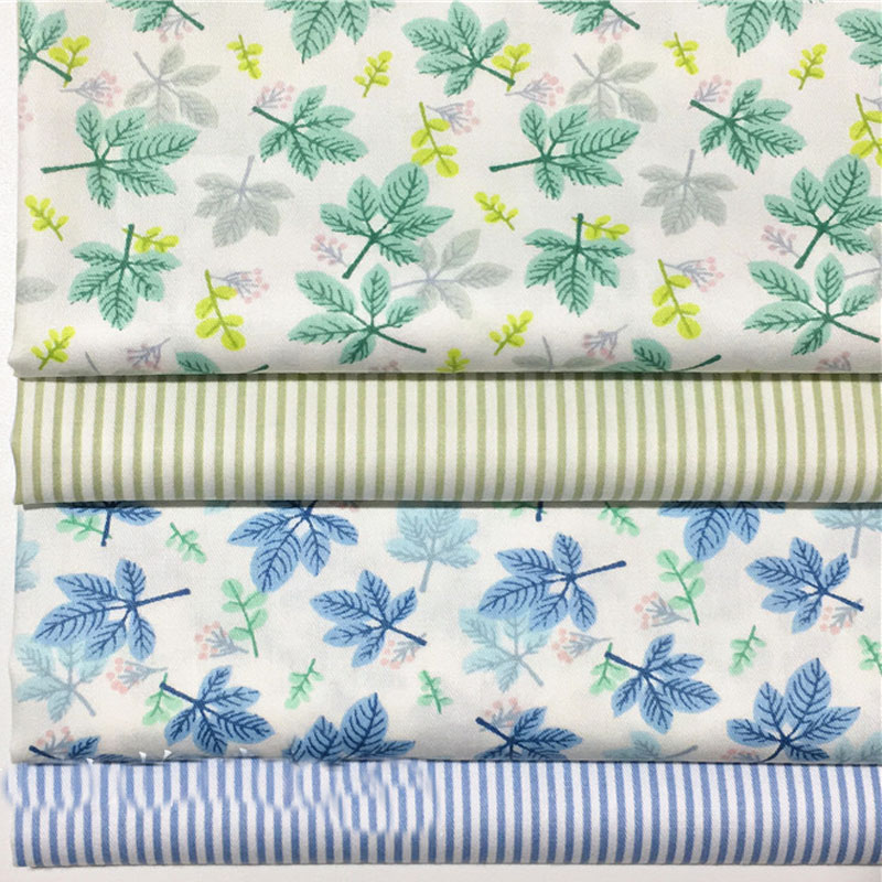 Pretty Blue Green Maple Leaf 100% Cotton Fabric 50... – Grandado