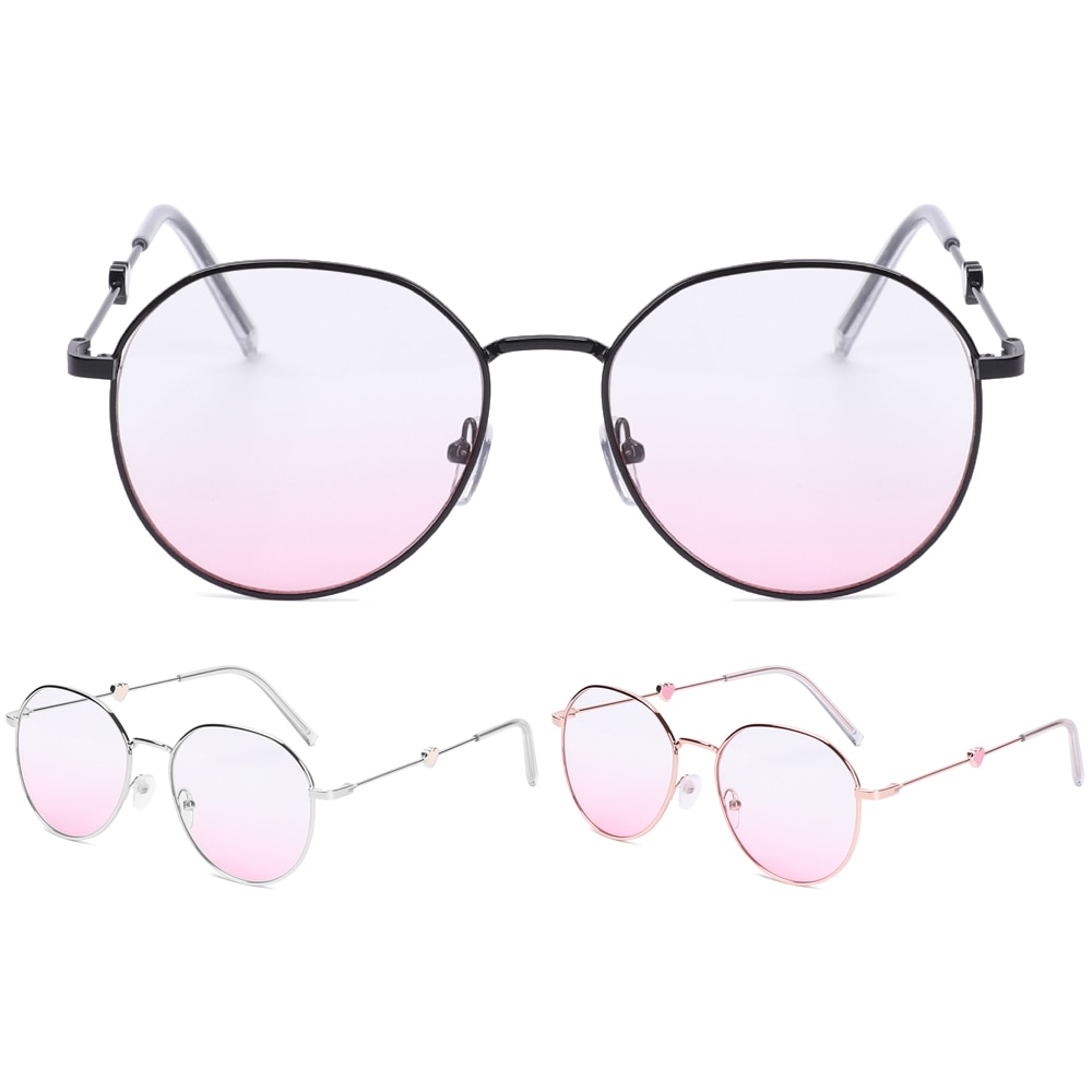 Pink Blush Gradient Myopia Glasses Women Round Met... – Grandado