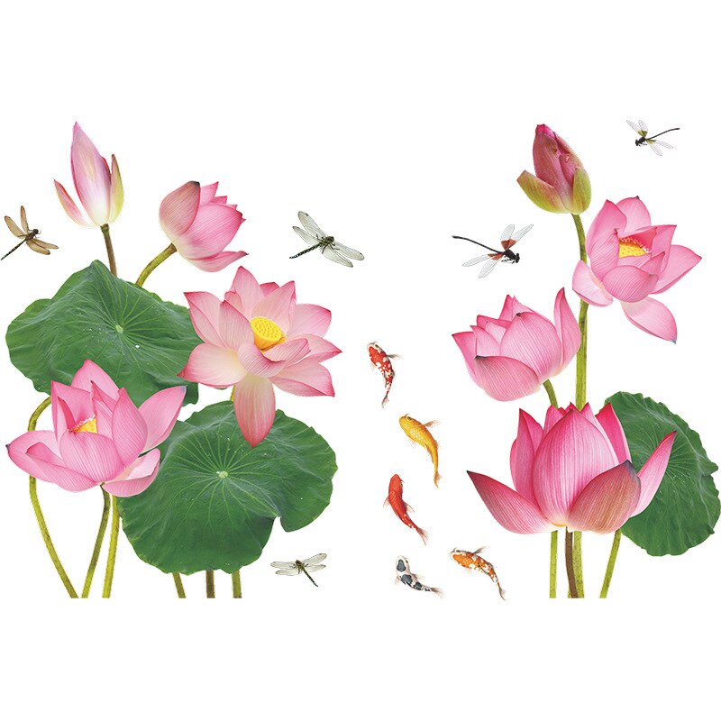 Chinese Style Fresh Lotus Wall Stickers Goldfish D... – Grandado