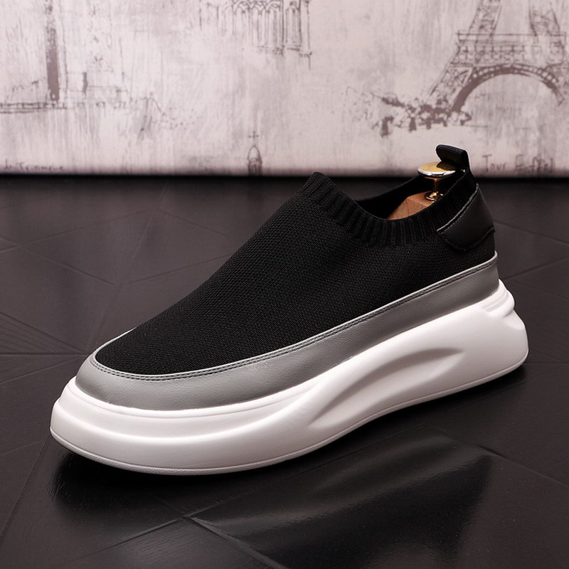 Summer Mens Black Casual Shoes Slip On Platfrom Se... – Vicedeal