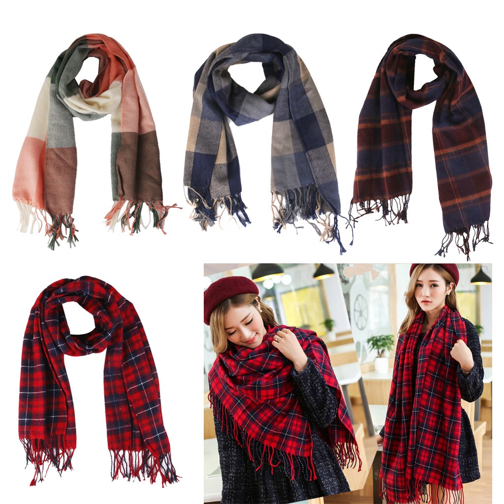 Women's Lady Winter Warm Tartan Check Neck Shawl S... – Grandado