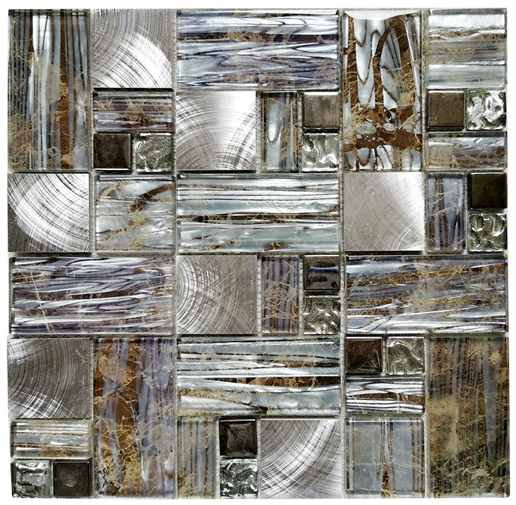 Glass Mix Brushed Silver Metal Aluminum Mosaic Til... – Grandado
