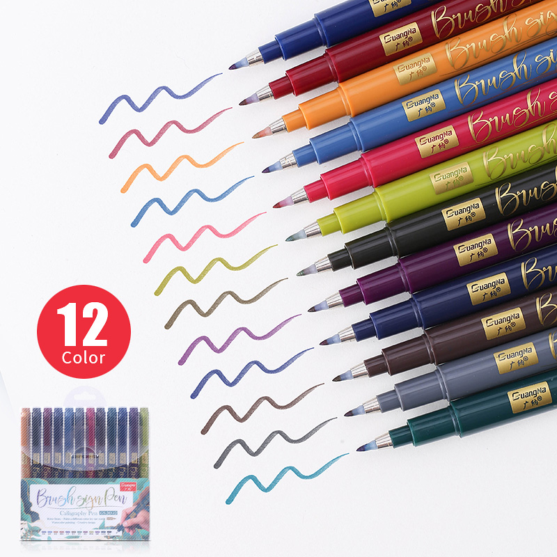 12 Color/set Write Brush Pen Calligraphy Marker Pe... – Grandado
