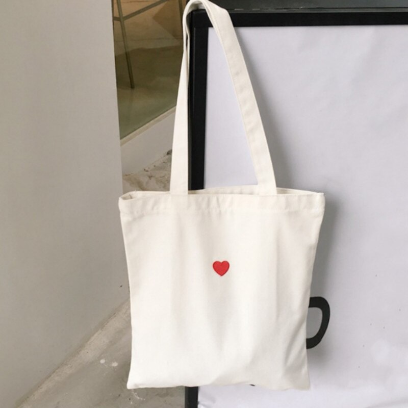 Embroidered Red Heart Pattern Canva Shopping Bags ... – Grandado