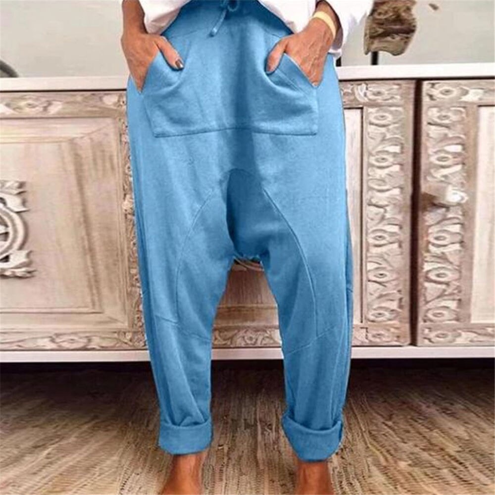 Women Harem Pants Patch Big Pockets Crotch Trouser... – Grandado