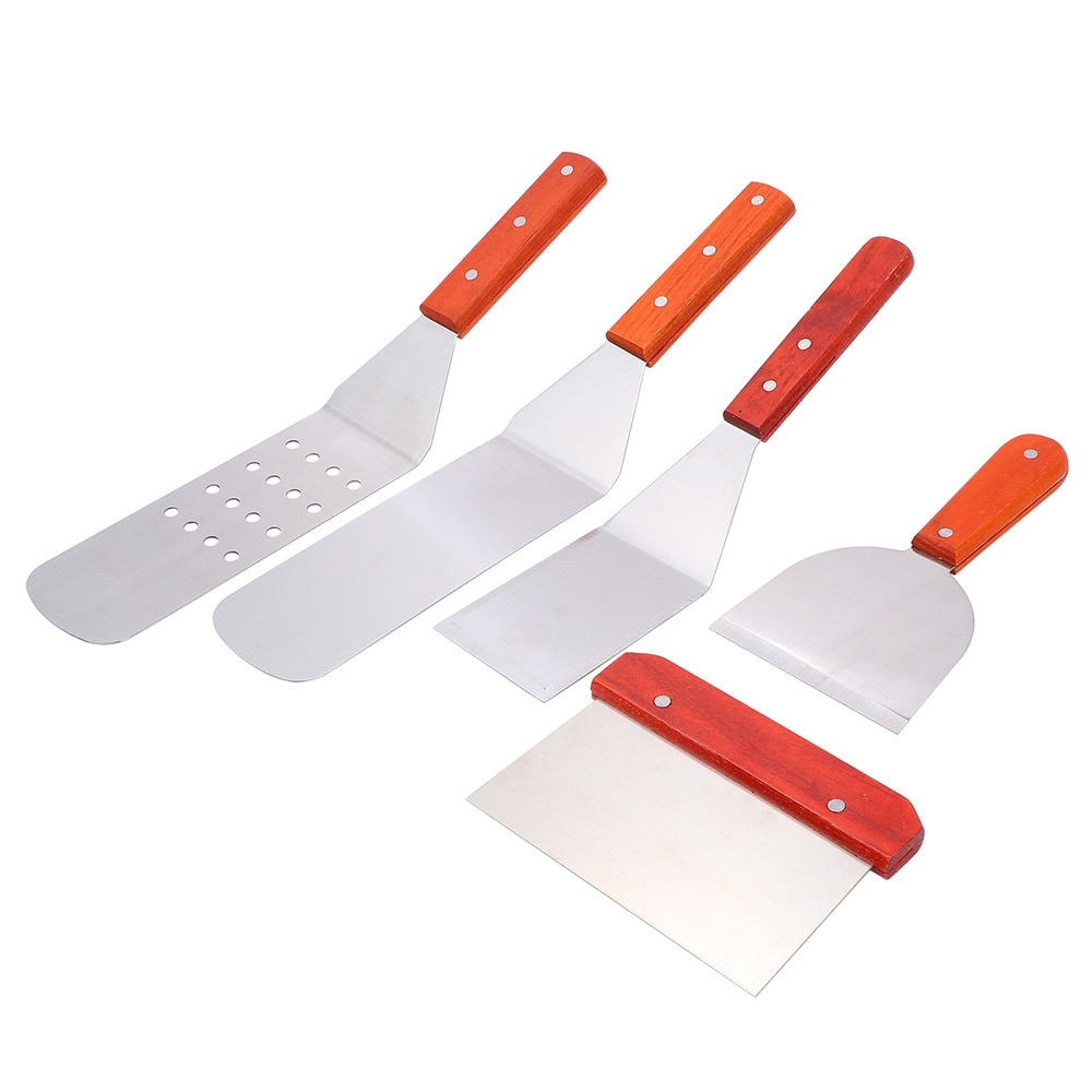 5 pcs Food Spatulas Set Stainless Steel Wooden Han... – Vicedeal
