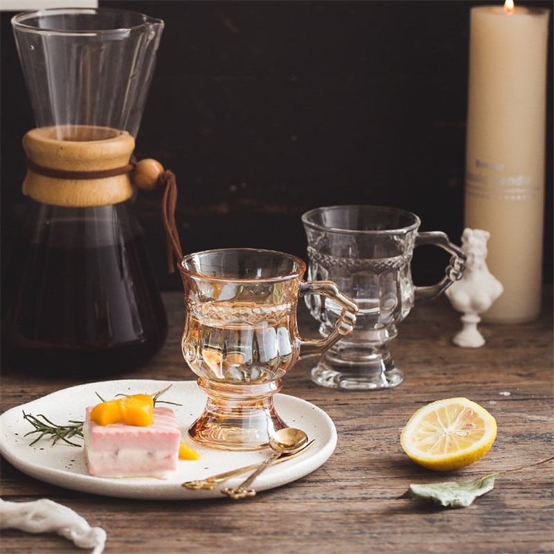Taza de vidrio con relieve Retro europeo, taza nór... – Grandado