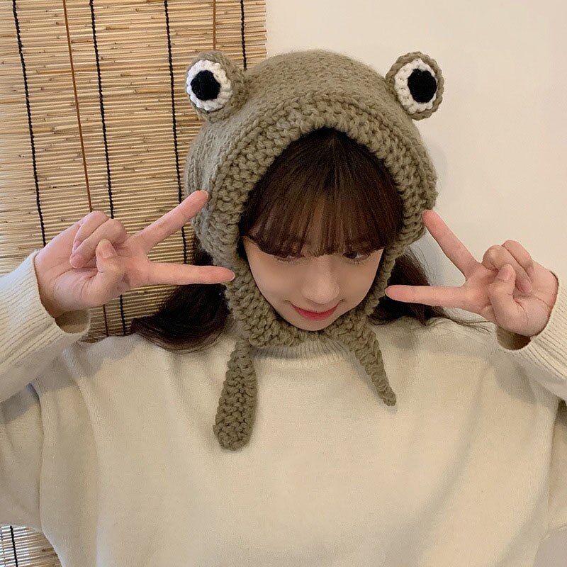 Ladies Frog Knitted Woolen Hat Sweet And Warm Autu... – Grandado