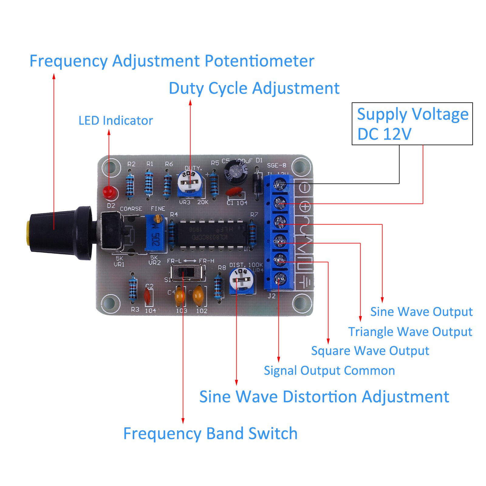 DC 12V ICL8038 Signal Generator 50Hz-5KHz PWM Sign... – Grandado