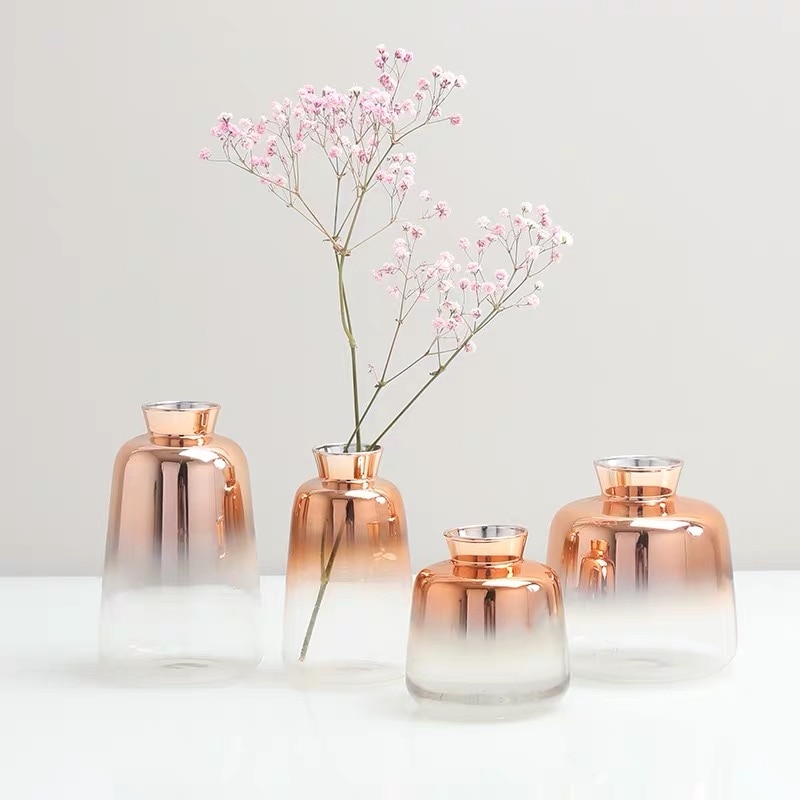 Small Table Glass Vase Rose Gold Transparent Livin... – Grandado