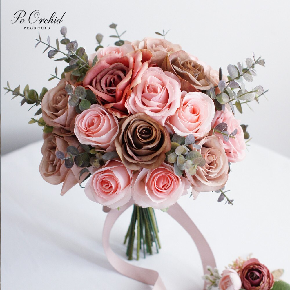 PEORCHID Vintage Rose Dusty Pink Wedding Bouquets ... – Vicedeal