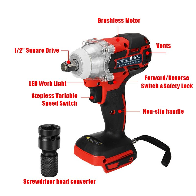 520Nm Brushless Electric Impact Wrench 1/2 inch Po... – Vicedeal