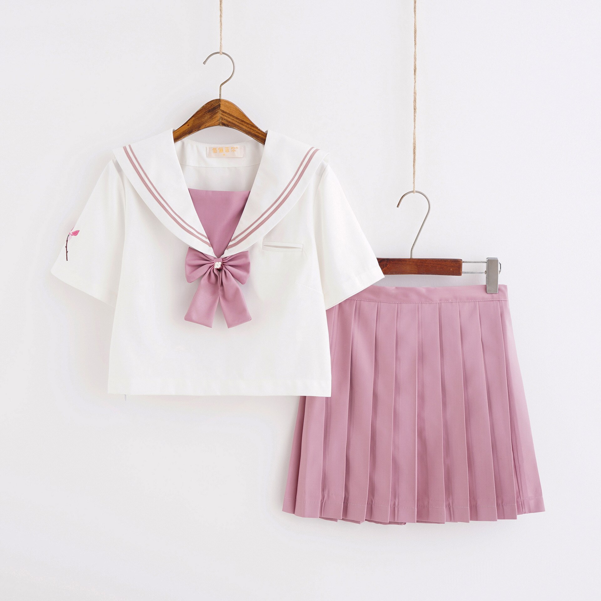 School Uniform Outfit White Short Sleeve Top and P... – Vicedeal