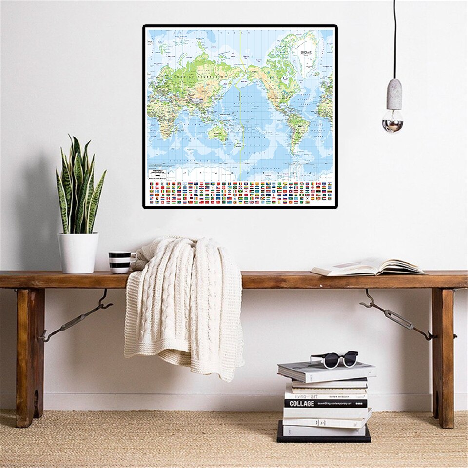 60*60cm The World Political Map with National Flag... – Grandado
