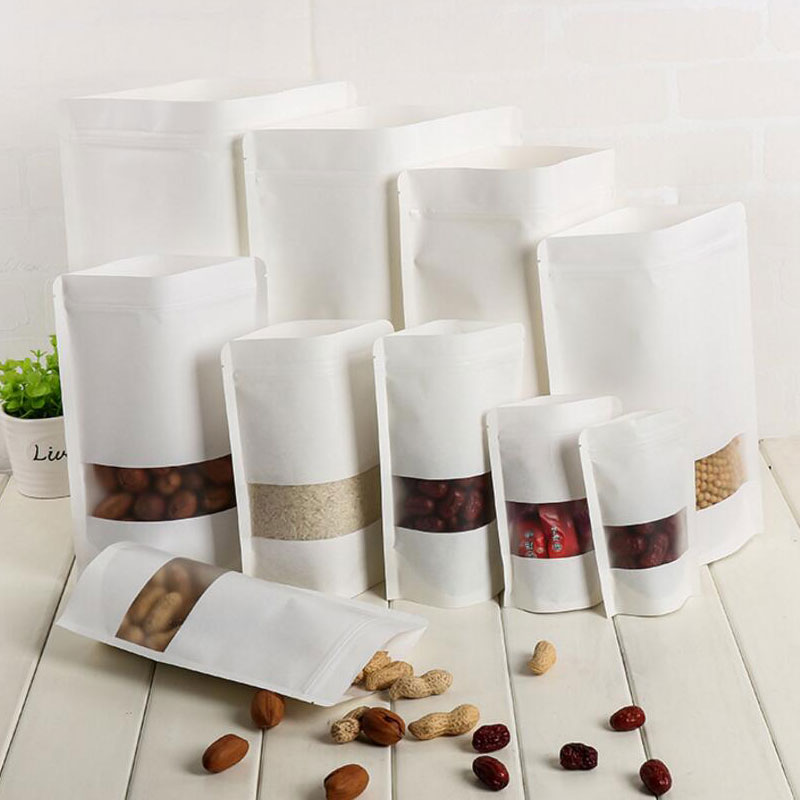 White kraft paper bags stand up Zip Lock packaging... – Grandado