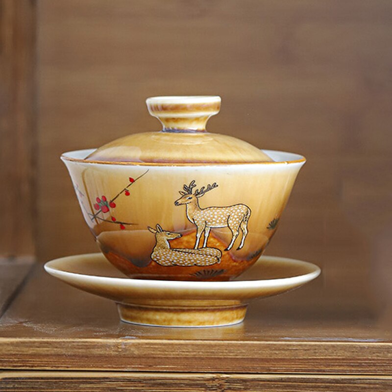 4.7oz porseleinen gaiwan beschilderde goudkleurige... – Vicedeal