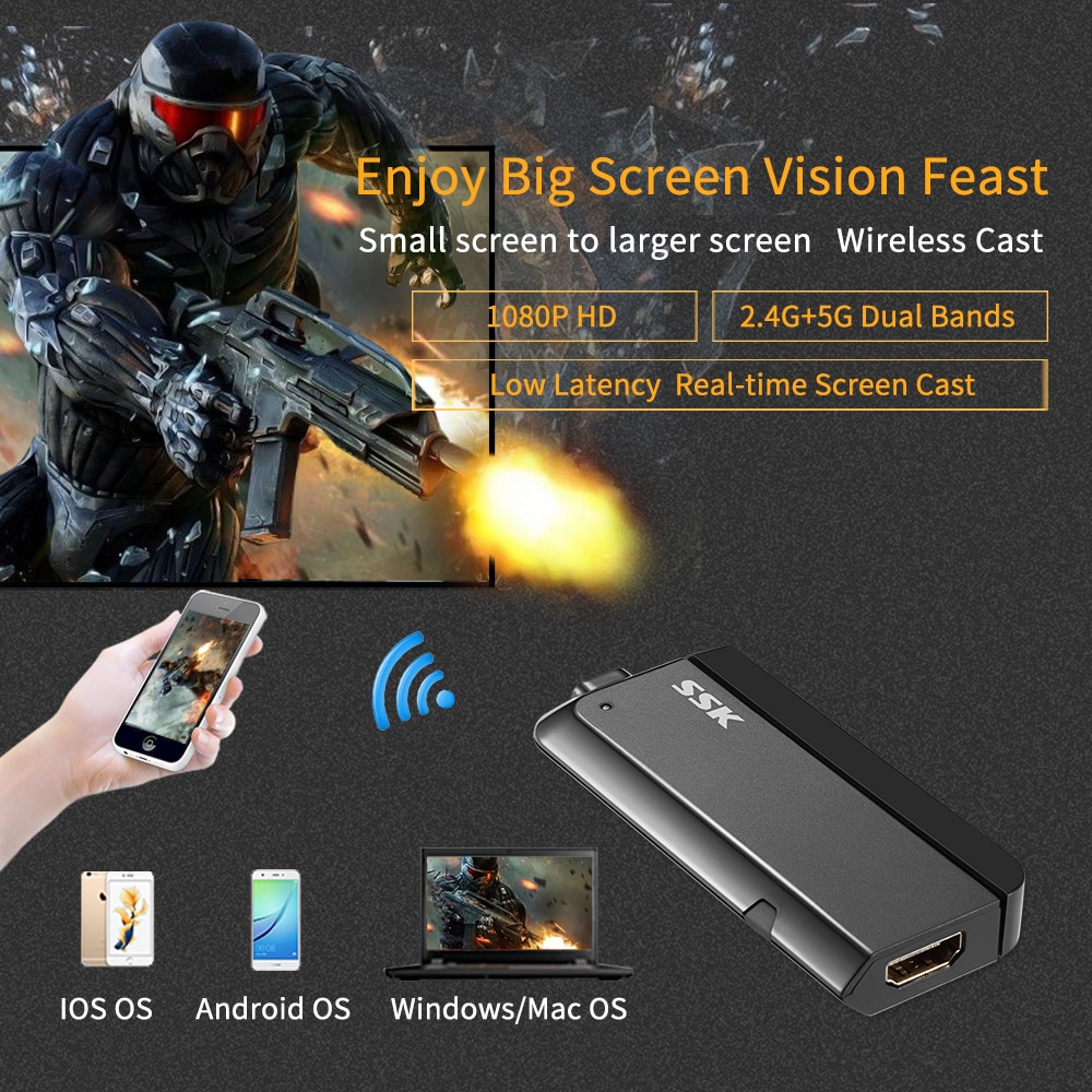 SSK Wireless HDMI Dongle Miracast 2.4/5G 1080P WiF... – Grandado