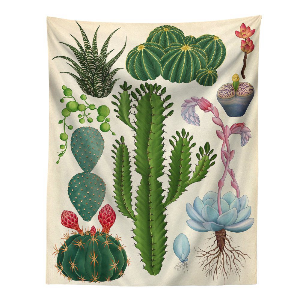 Botanical Tapestry Wall Hanging Plant Cactus Refer... – Grandado