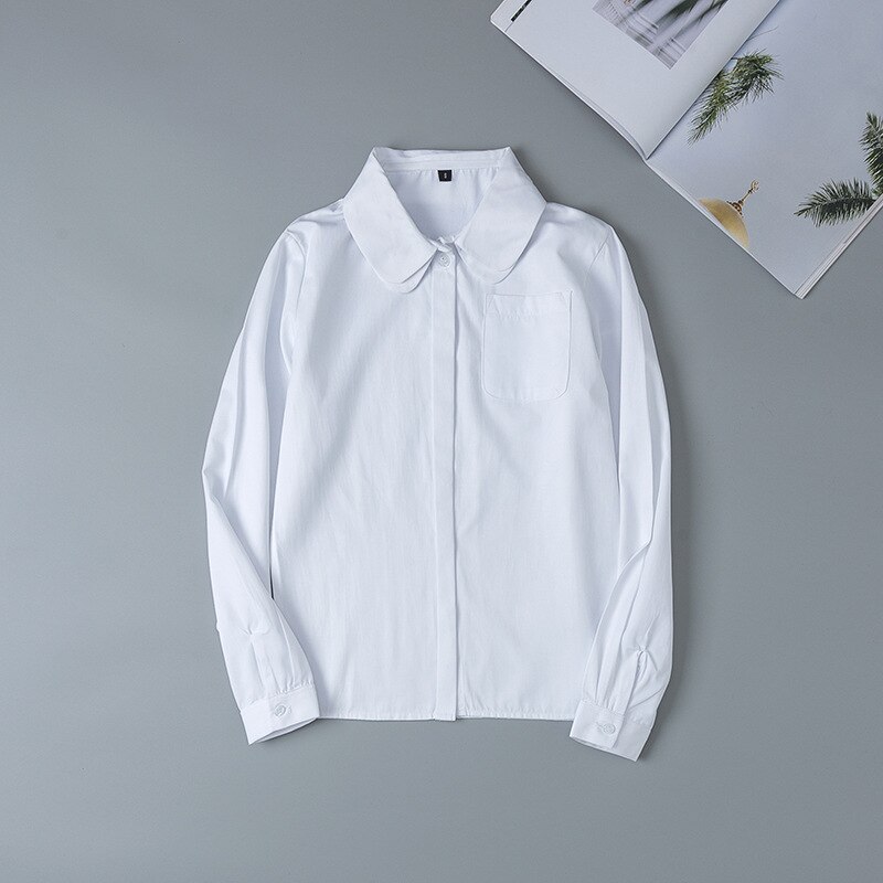 White Double Collar Cotton JK Uniform Long-sleeved... – Grandado