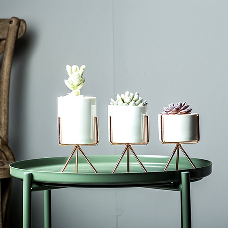Nordic Style Ceramic Flower Pot Planter Iron Frame... – Vicedeal