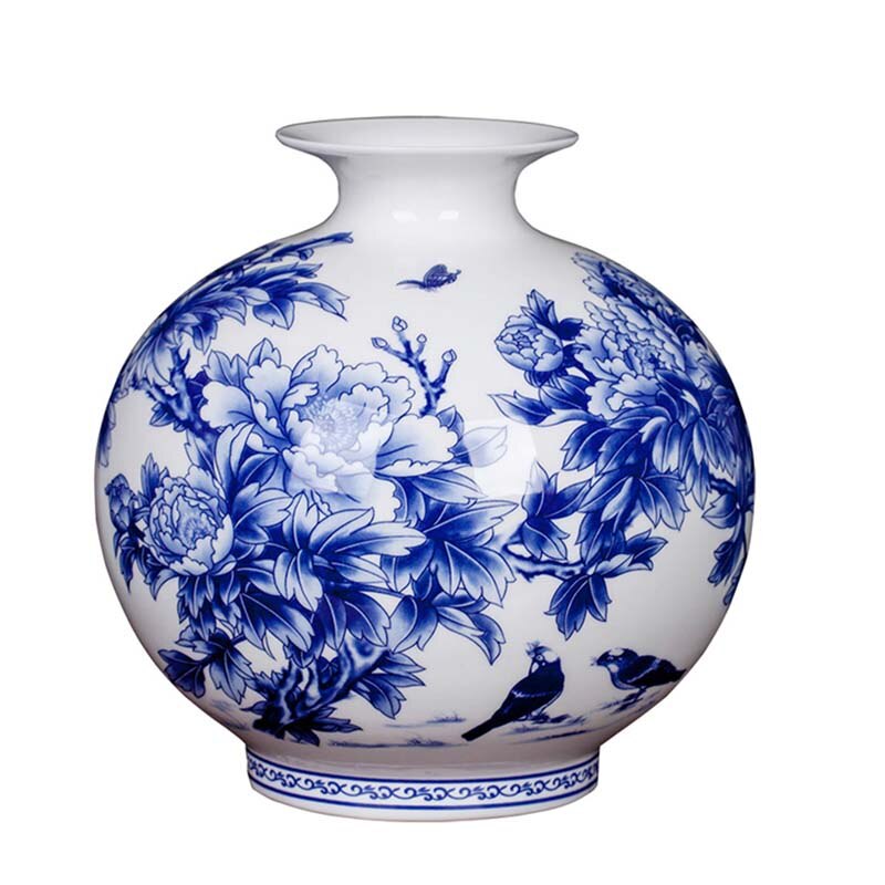 Jingdezhen Ceramic Chinese Peony Flower Vase Blue ... – Vicedeal