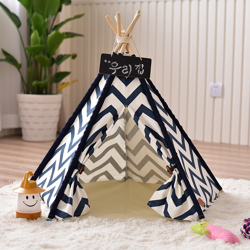 Navy Blue Zigzag Pet Tipi Tent Cat Tipi Tent No Cu... – Grandado