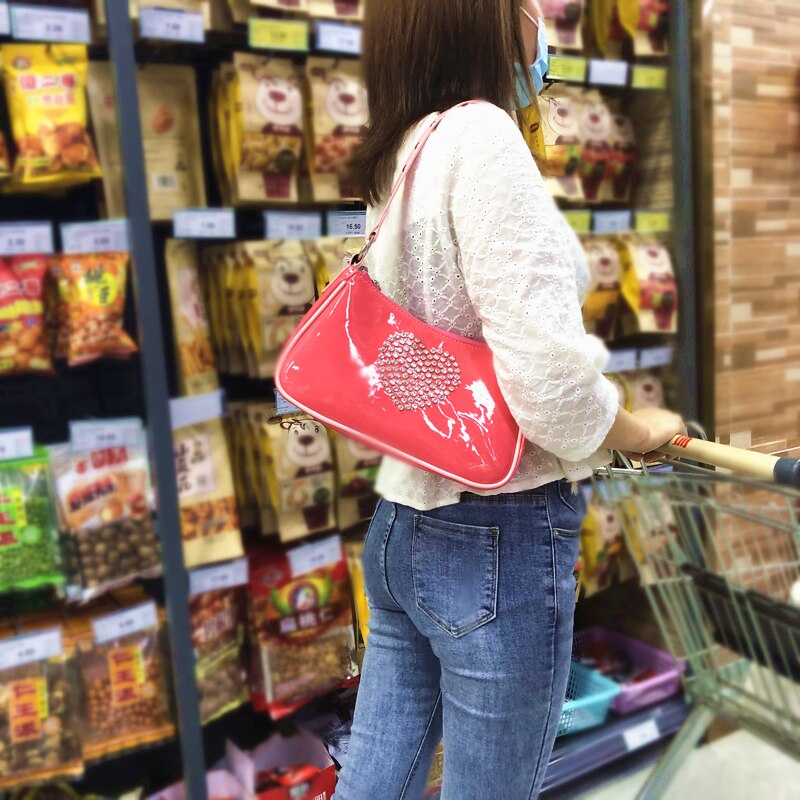 Rhinestone Girls Love Pink Purse Handbags Patent L... – Grandado