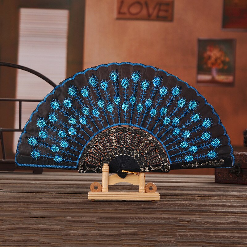 Black Bar Sequin Fan Embroidery Fan Dancing Foldin... – Vicedeal