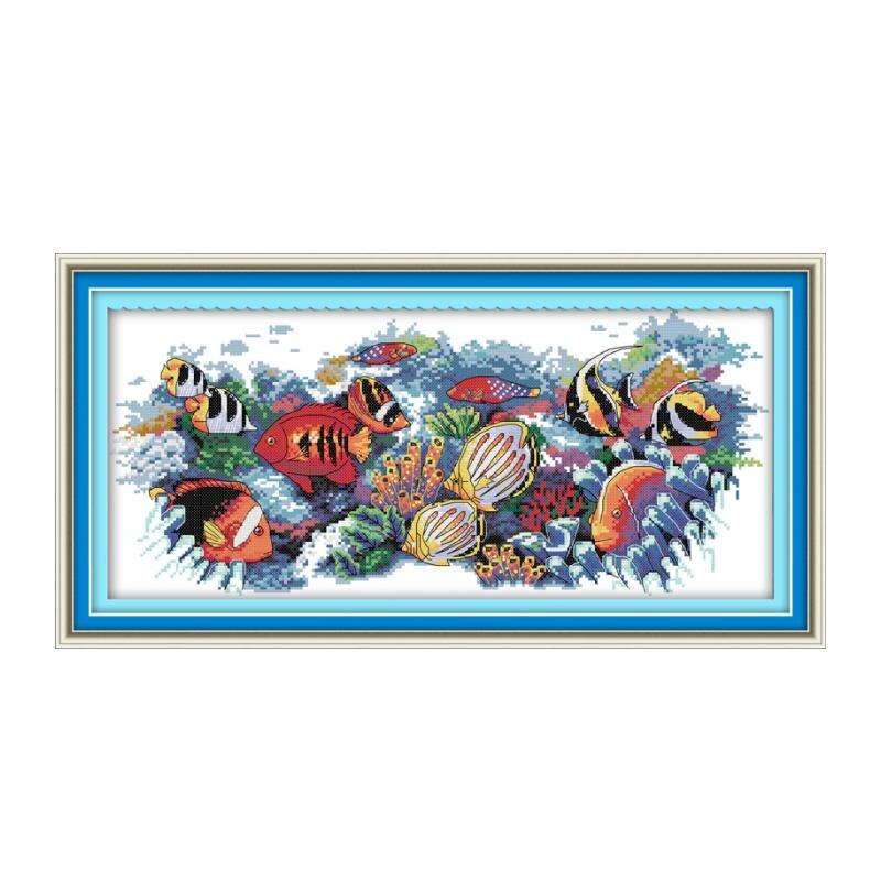 Tropiska fiskar (2) korsstygnskit tecknad duk söm... – Vicedeal