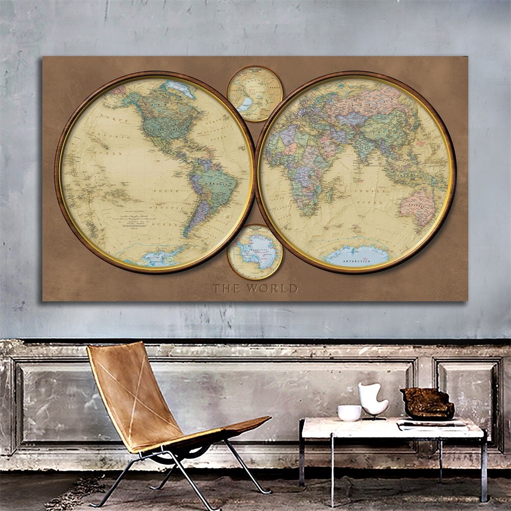 225*150cm The Retro World Map Non-woven Canvas Pai... – Grandado