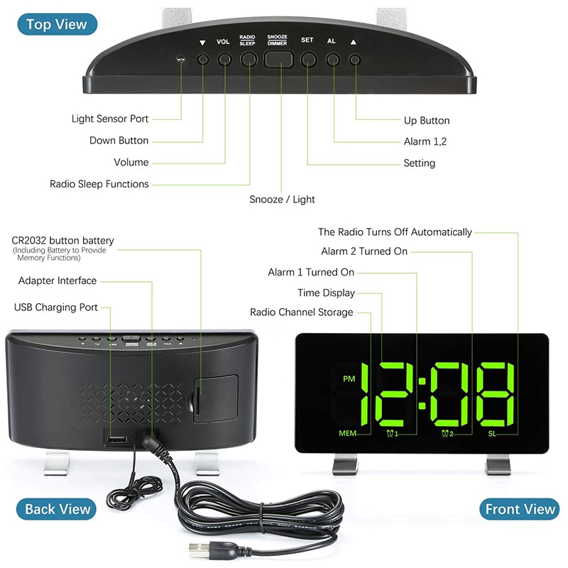 Alarm Clocks for Bedrooms with FM Radio, Dual Alar... – Grandado