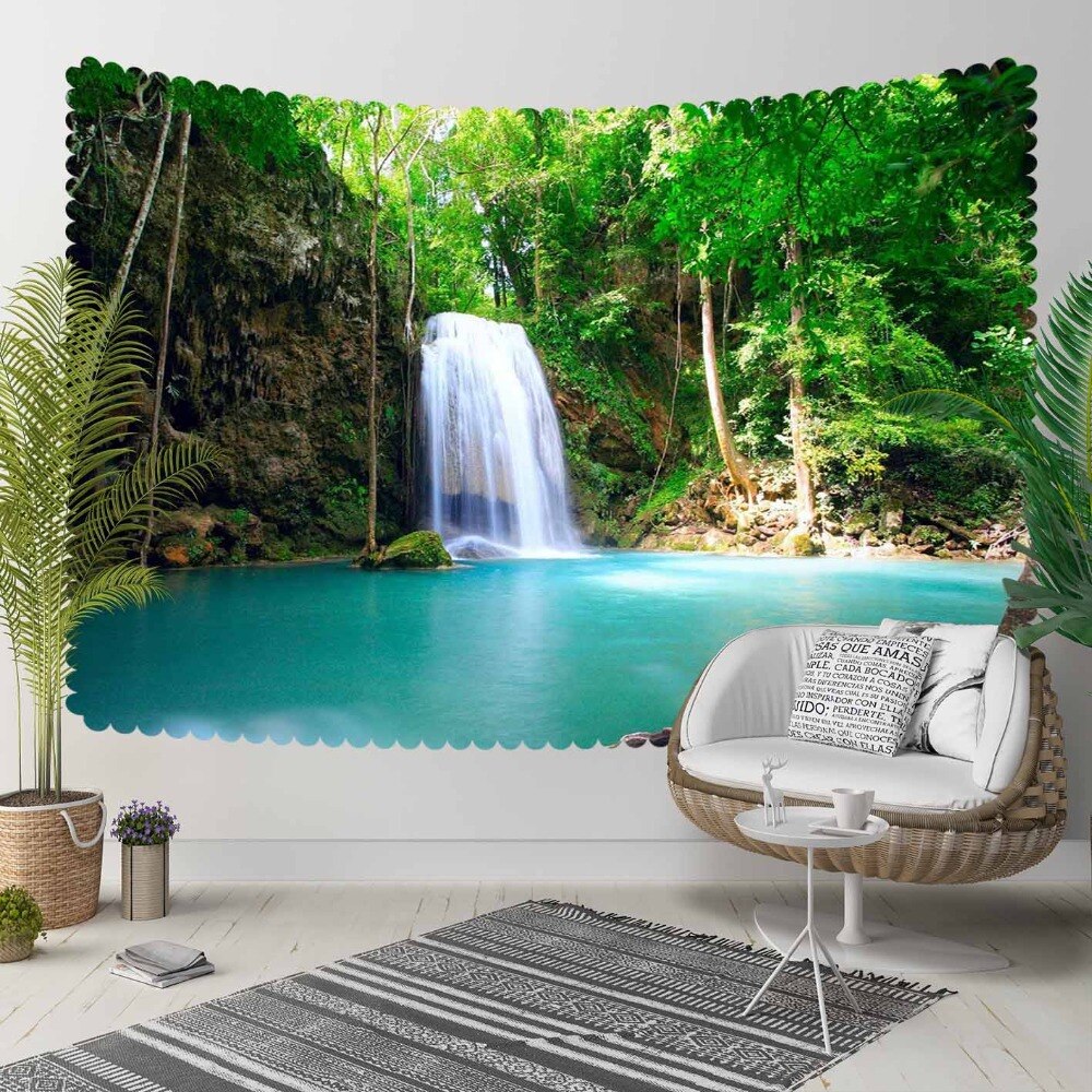 Else Mountain Waterfall in Blue Lake Floral Nature... – Vicedeal