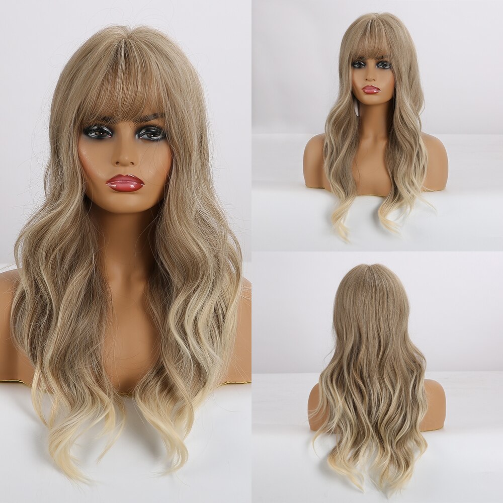 EASIHAIR Long Dark Brown Synthetic Wigs with Bangs... – Grandado