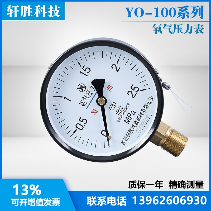 Y0-100 2,5 MPa sauerstoff manometer öl-freies mano... – Vicedeal