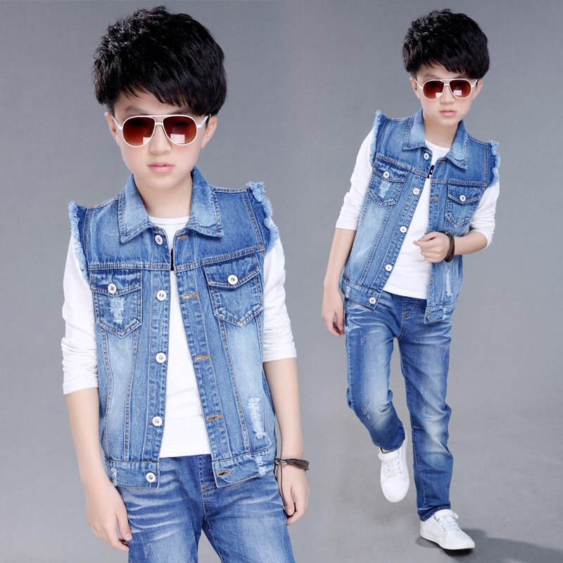 Spring Kid Boys Blue Denim Waistcoat Kids Sports J... – Vicedeal