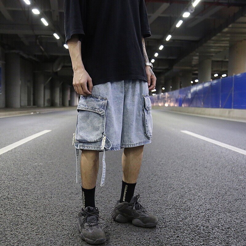 Men's Shorts Casual Denim Shorts Side Big Pockets ... – Grandado