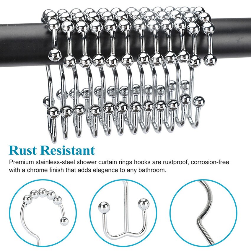 12 stk rustfrit stål bruseforhæng kroge ringe meta... – Grandado