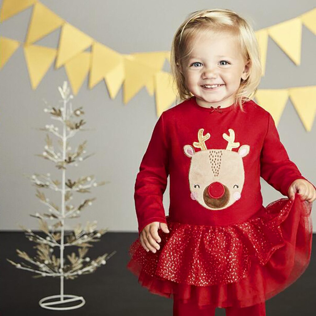 Peuter Baby Meisjes Kerst Jurken Lange Mouwen Deer... – Grandado