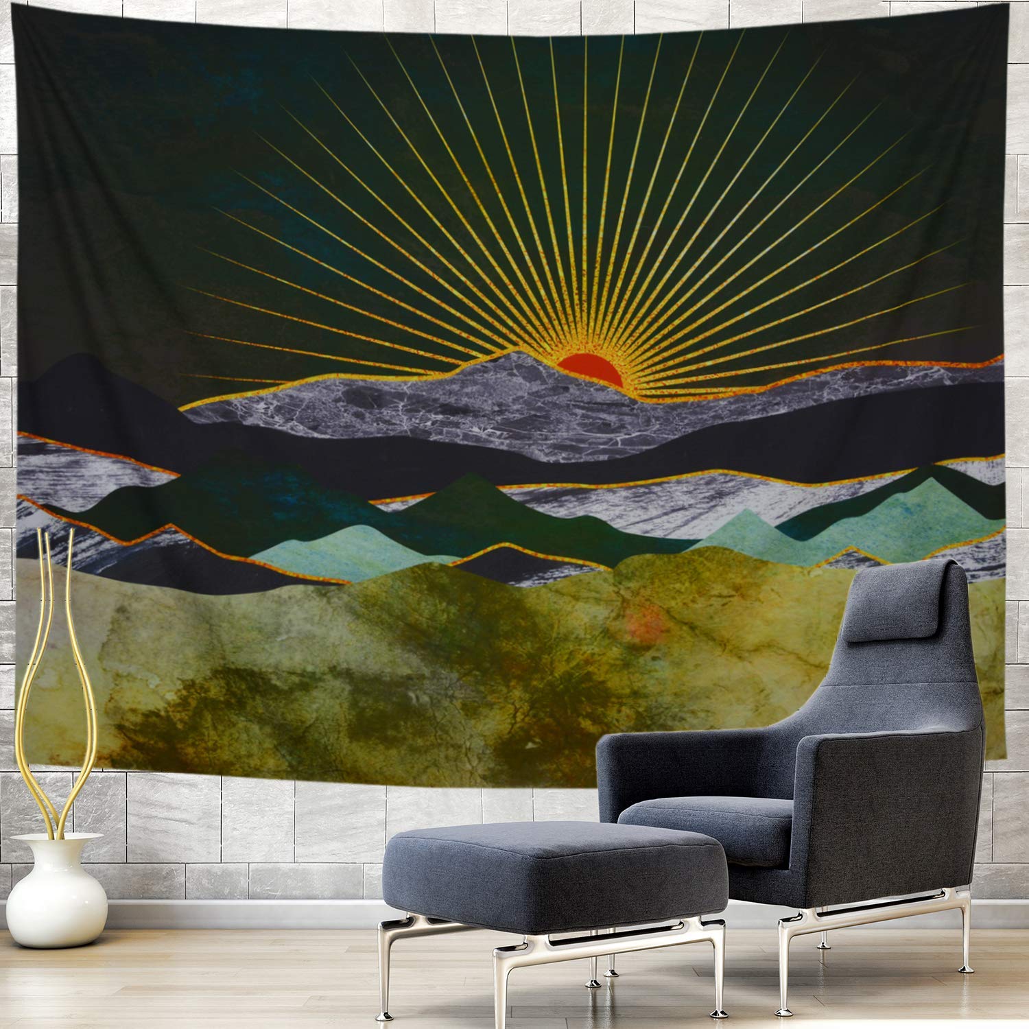 Psychedelic Sun and Mountain Tapestry Trippy Sunri... – Grandado
