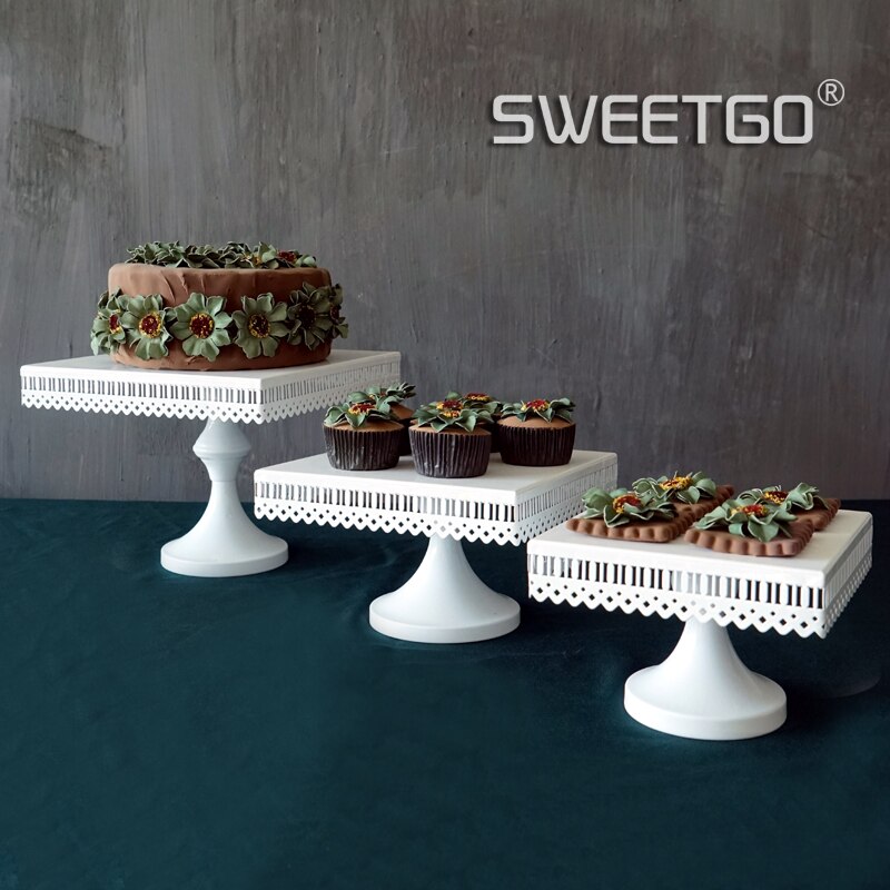 SWEETGO Square cake stand white iron metal cake to... – Grandado