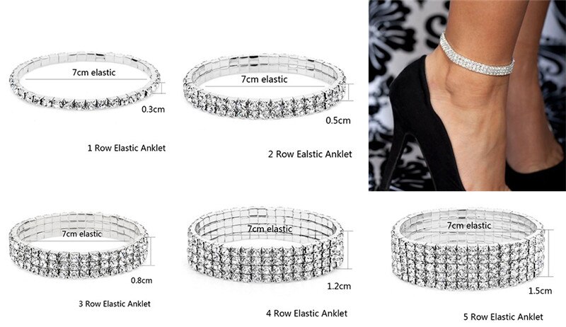 Silver Color Stretchy 1/2/3/4/5 Rows Bracelet Ankl... – Grandado