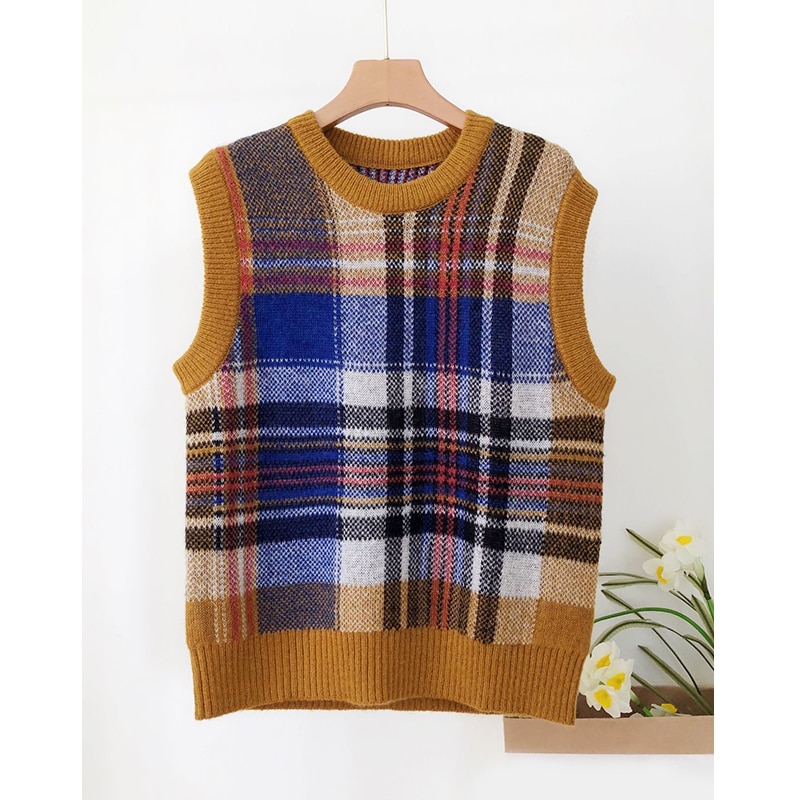 ElfStyle Women Mohair Knitting Plaid Vest Top - Au... – Vicedeal